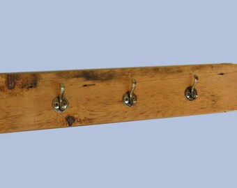 Reclaimed Antique Barn Wood Coat Rack with 3 Antique Brass Hooks ...