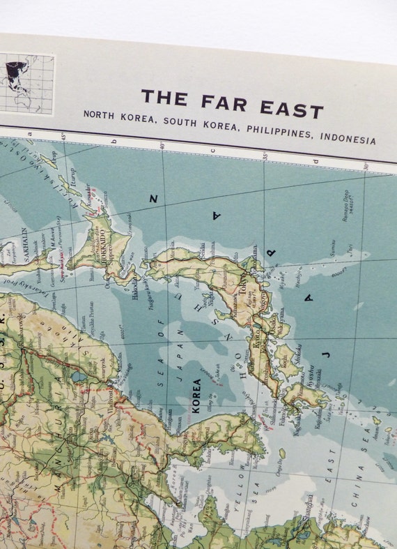 Very Large Far East map Vintage Map of the by PeonyandThistlePaper