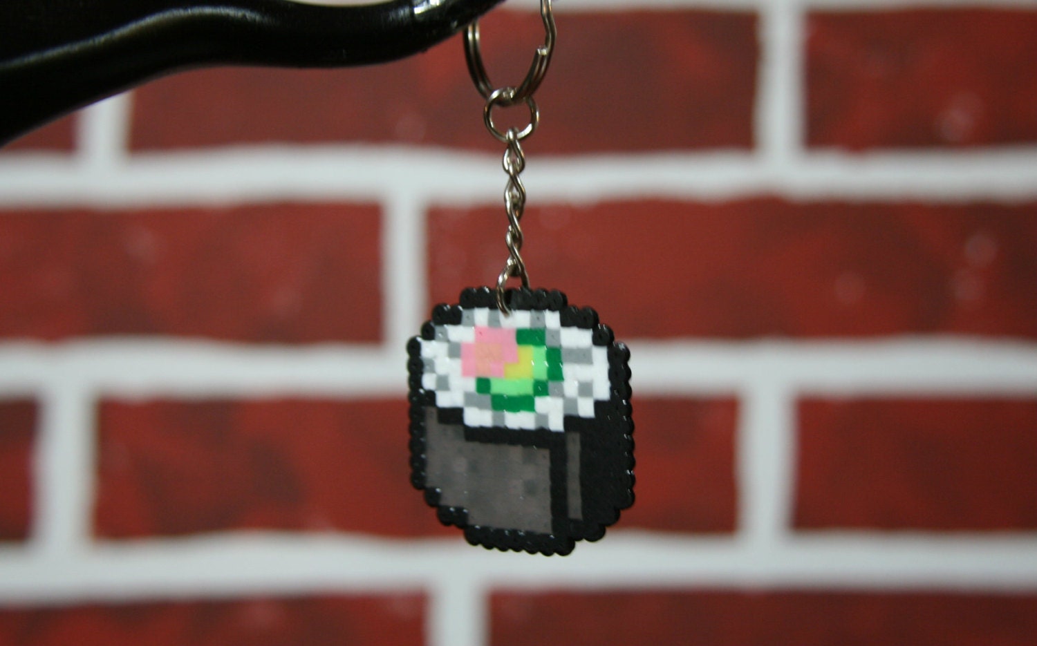 California Roll Sushi Perler Bead Sprite Keychain by WhiteMageInc