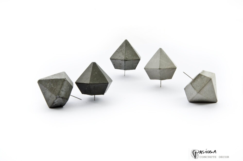 Concrete Diamond Push Pins, Set of 5 cement diamond push pins, modern ...