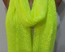 Unique neon yellow scarf related items | Etsy
