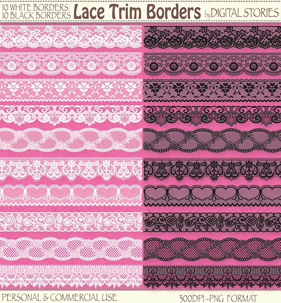 20 Lace Borders Digital Clipart: LACE TRIM BORDERS
