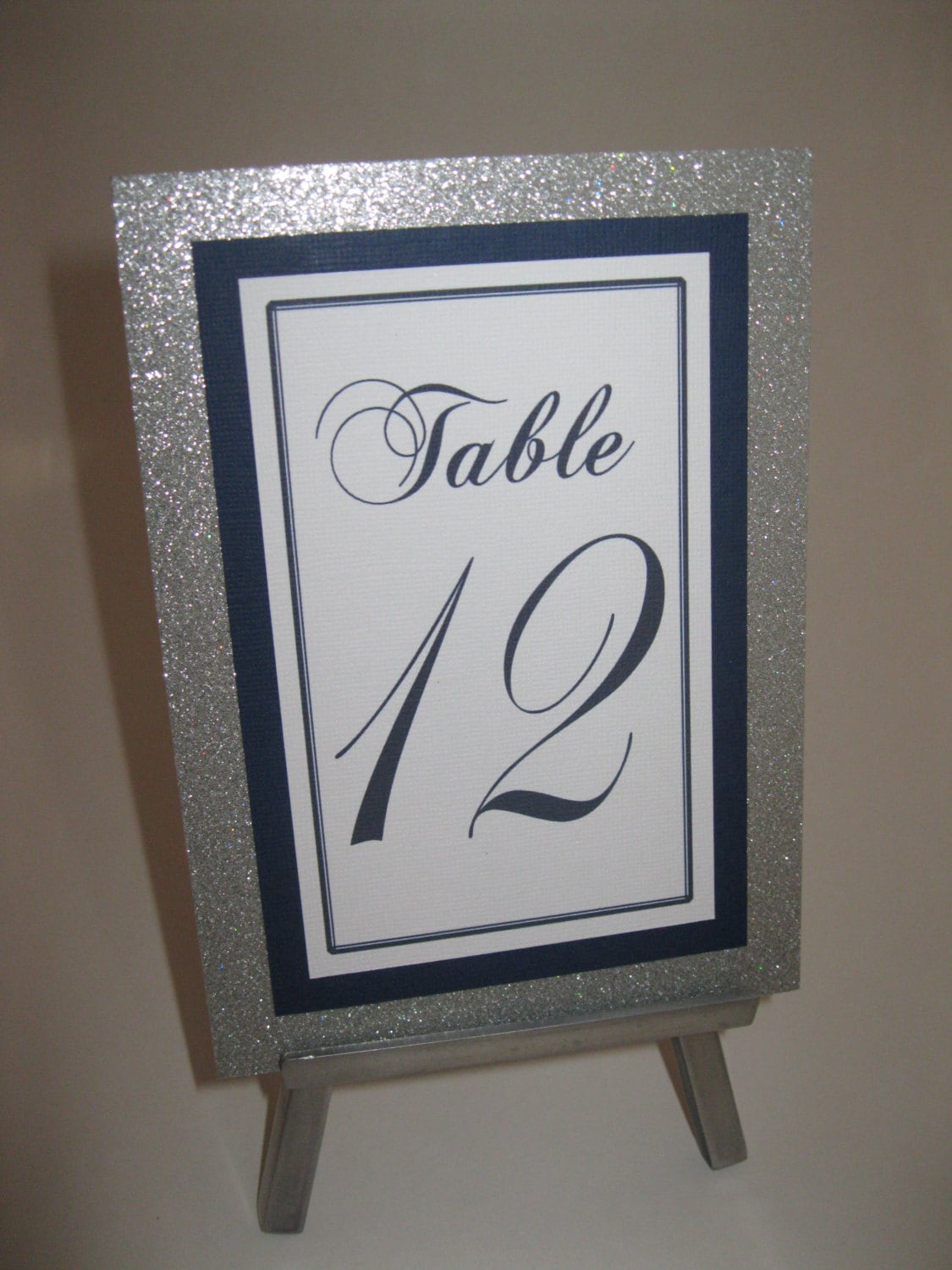 Silver Glitter & Navy Blue Wedding Table Numbers Set of 12