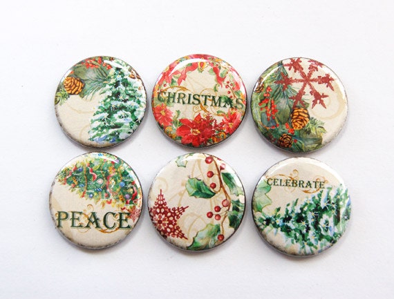 Christmas Magnets Holiday Magnets button magnets Kitchen