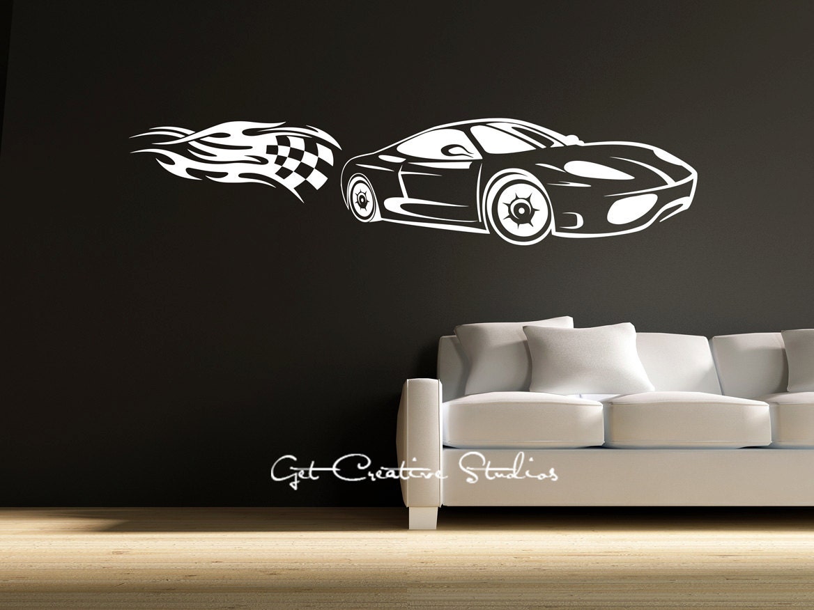 Car Decal Racing Wall Decal Boys Drag Porsche Indy Flames