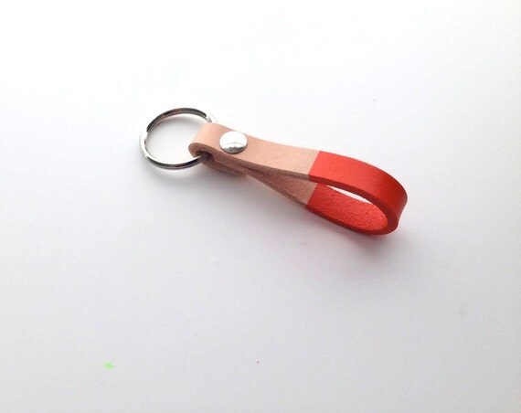 Custom Orange Handmade Leather Keychain by madebyperri on Etsy
