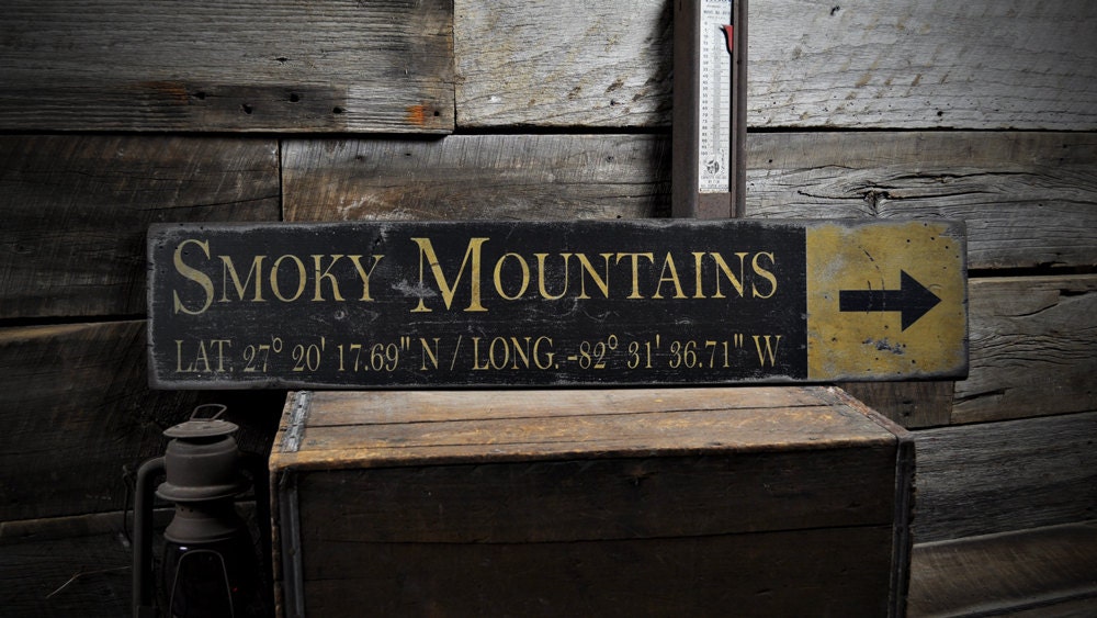 Custom Smoky Mountain Lat & Long Sign Rustic Hand Made