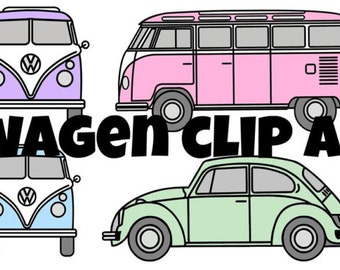 Instant download digital clip art - Pastel Volkswagen Kombi and Beetle ...