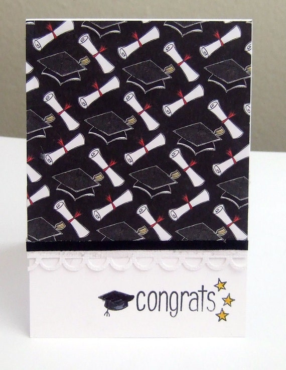 Congrats Graduation Card Black Graduation Cap and White