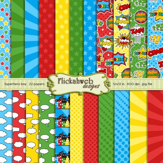 superhero digital paper printables super hero boy by TheDigiParty