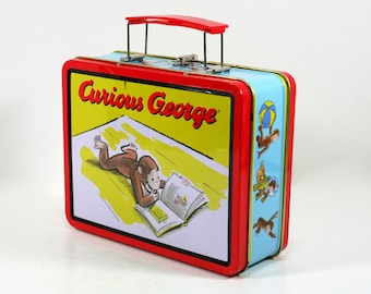 Vintage Curious George Lunch Box - Turquoise, Red, Yellow and White ...