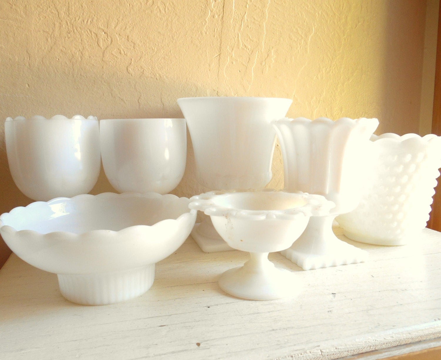 Large Collection of Milk Glass Compotes Pedestal Bowls White Vases 7 ...
