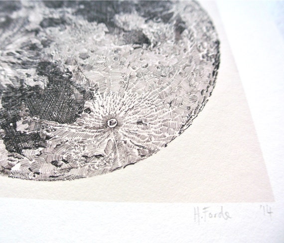 Full Moon Pen and Ink Illustration by RosehipandInk on Etsy