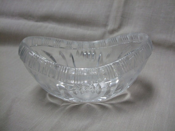 Vintage Cut Glass Dish Floral Canoe Shape
