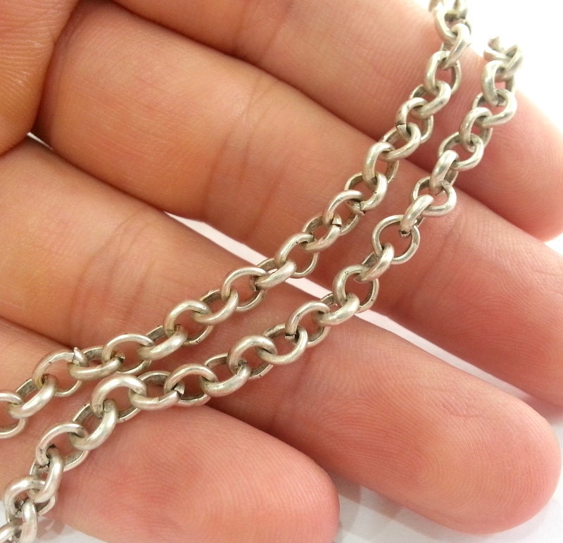 Silver Chain Antique Silver Plated Rolo Chain 1 Meter 3.3
