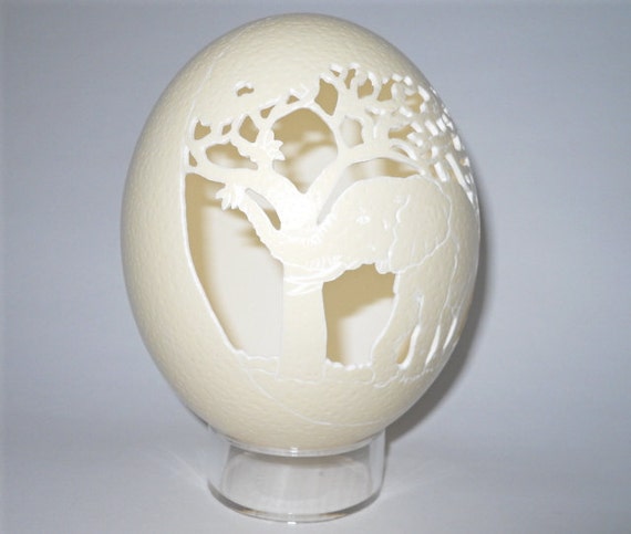 Elephant and Acacia Tree Ostrich Egg