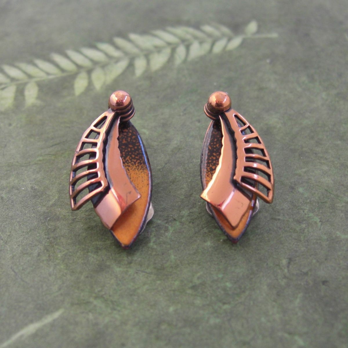 Matisse Enameled Copper Earrings Gold Enamel In Art Deco
