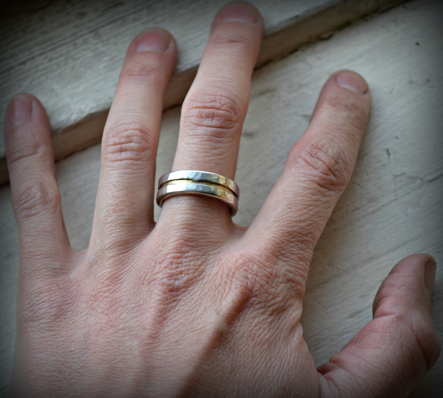 rustic fine silver and 14K yellow gold ring handmade