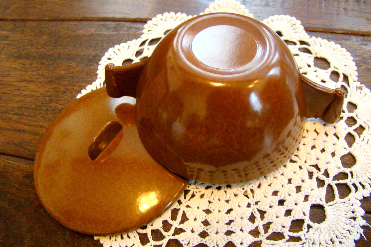 Vintage Chocolate Brown Melamine Lidded Sugar Bowl Possible Spaulding ...