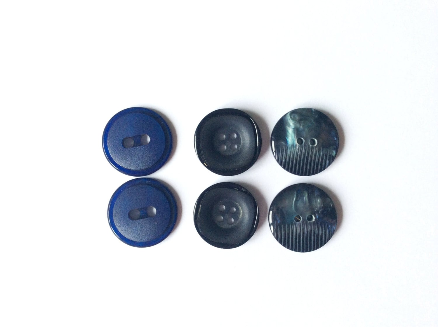 6 Assorted Navy Blue Vintage Buttons