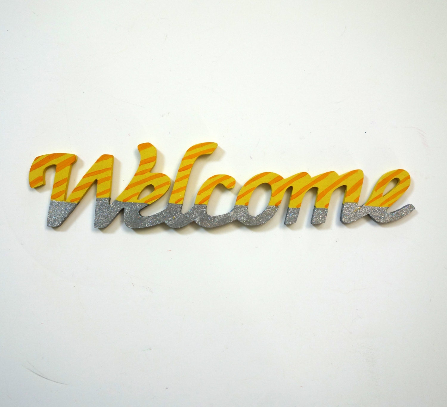WELCOME Handpainted Wood Sign yellow stripes by PreciousBeast