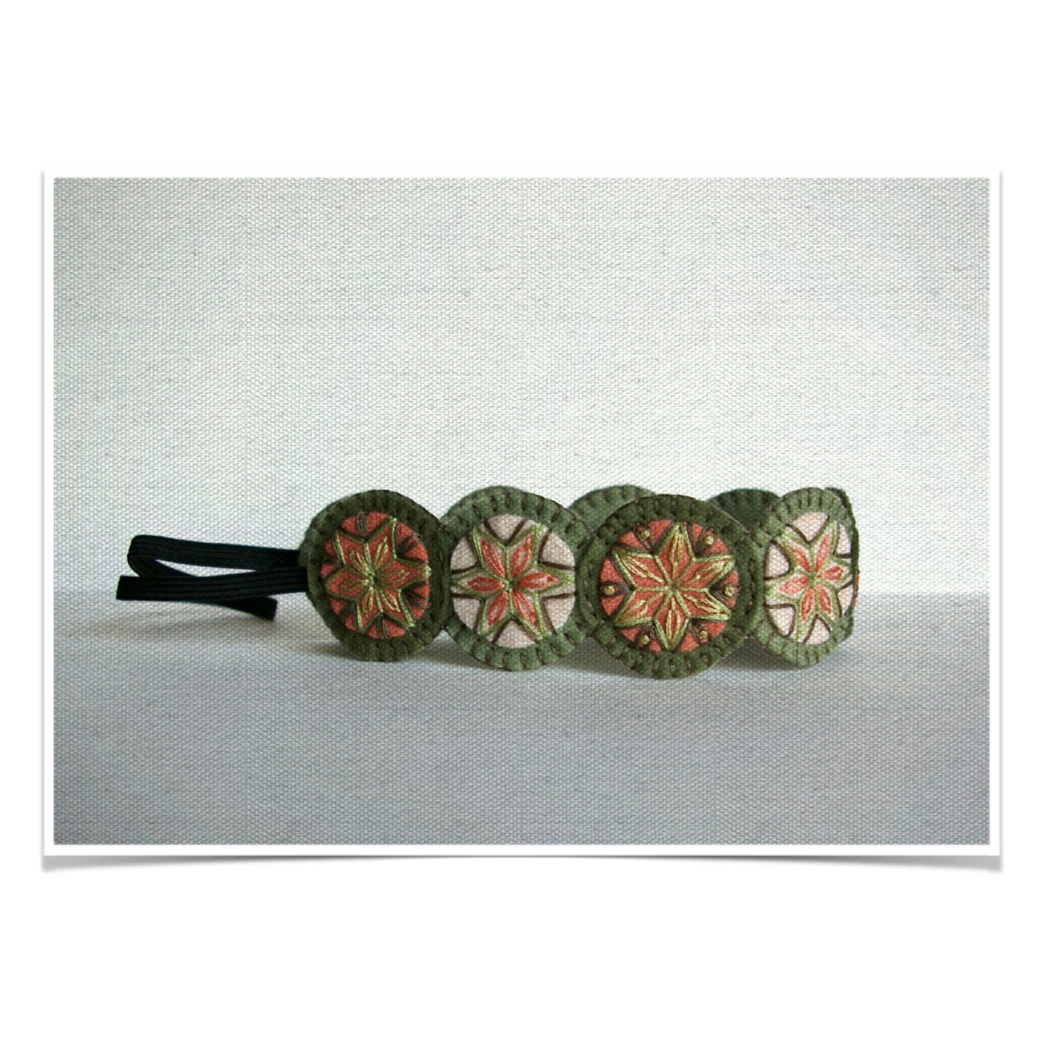 Wool Felt Headband // Hand Embroidered // Salmon & Olive ...