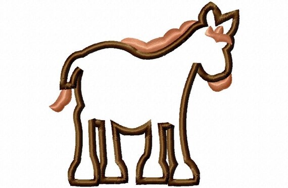 Donkey Applique Machine Embroidery Design 5 Sizes