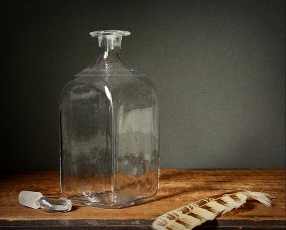 hand blown glass bottle liquor bottle glass by cristinasroom