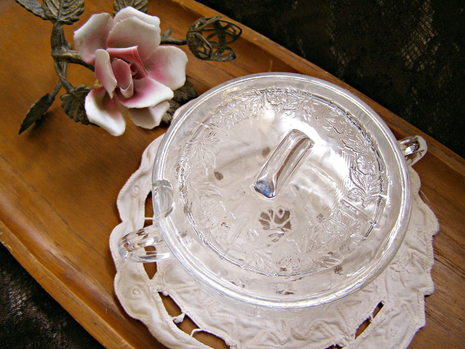 Mid century Ornate Jam Jar, Lidded glass Jam Sugar Crystal Dish, Retro ...