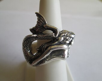Sterling Silver Large Mermaid Ring Sizes 6-12
