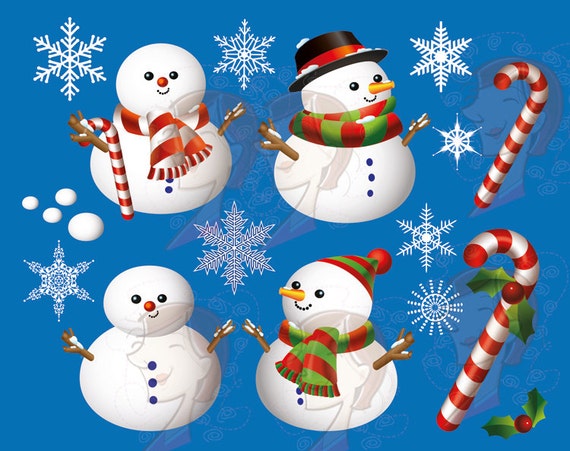 Items similar to Winter Snowman Clip Art Christmas Snowflakes Candy ...
