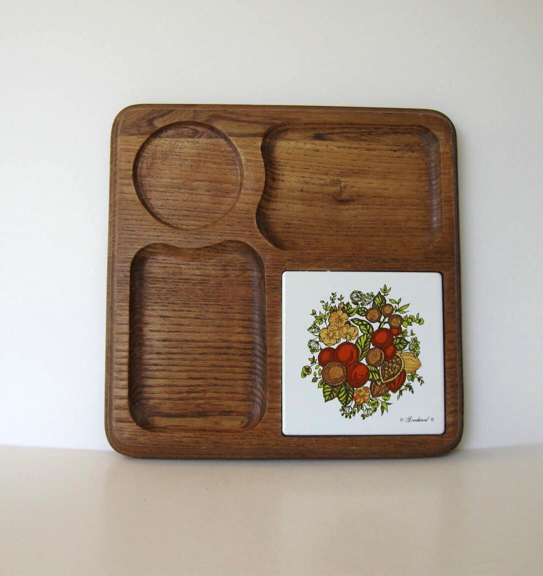 Vintage Wood Tray with Ceramic Tile Insert, Square Cheese platter, 10 ...