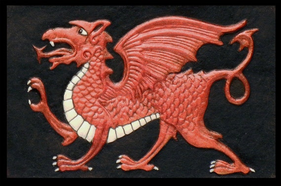 Welsh Dragon Cast Paper Fantasy art Celtic Dragon