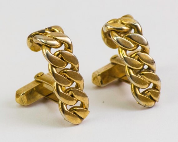 Items similar to Vintage Cufflinks- Chain Cuff Links (Gold Tone Metal ...