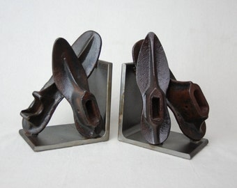 Vintage Cast Iron Iron Bookends welded to steel by mossstudiosllc