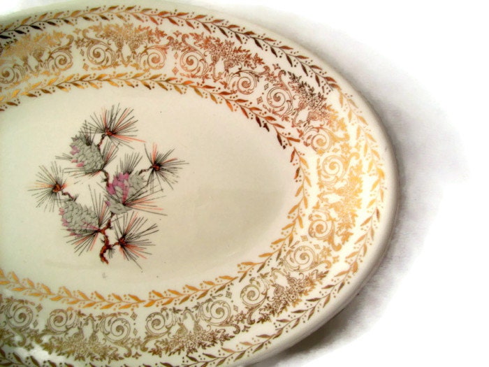 Vintage Platter, Lifetime China, Small Oval Platter, Pine Cones Pattern ...