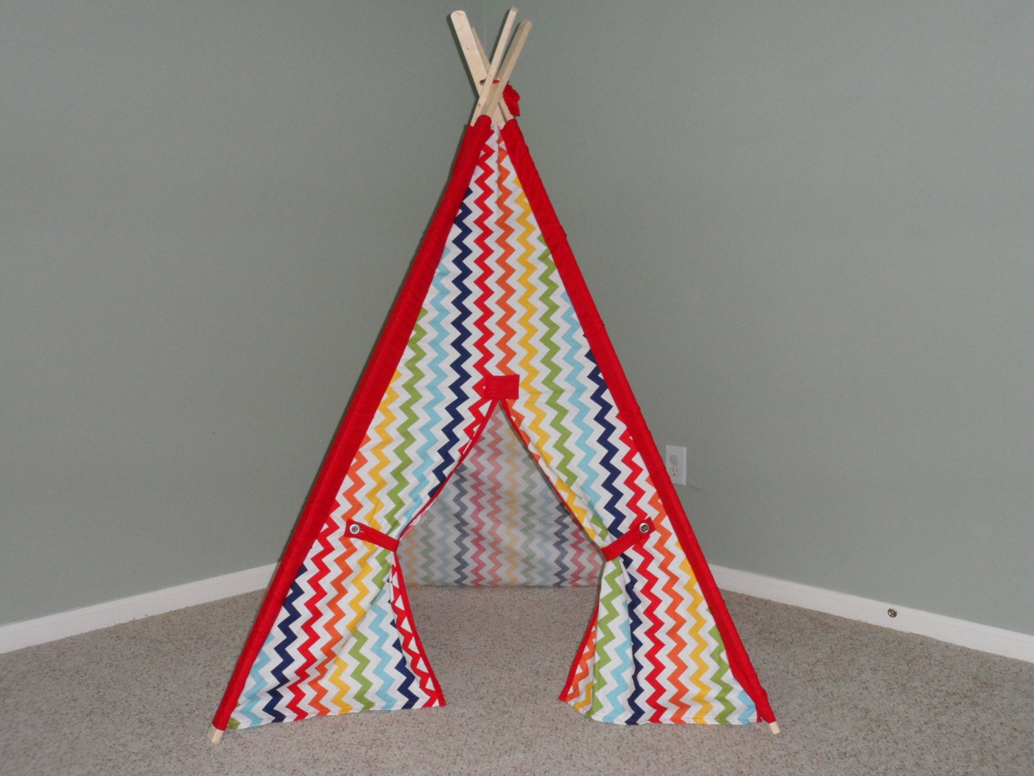 Kids Teepee in Rainbow Chevron with solid accents Play Tent