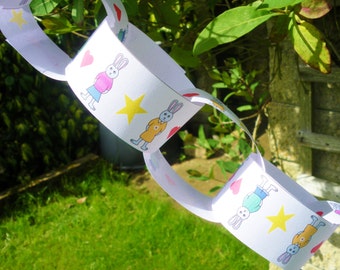 Rabbit paper chain pdf digital download bunny paperchain children's room