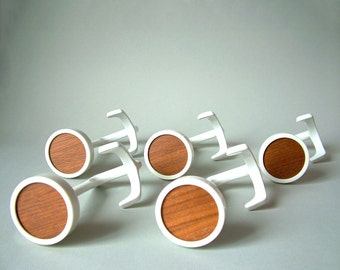 Vintage midcentury modern set of 5 teak coat hooks with a metal base ...