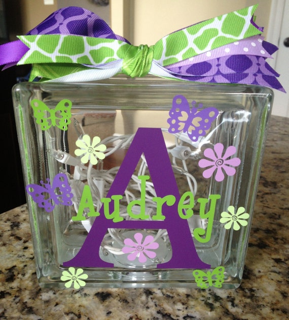 Items similar to Personalized Vinyl Glass block light with Initial and ...