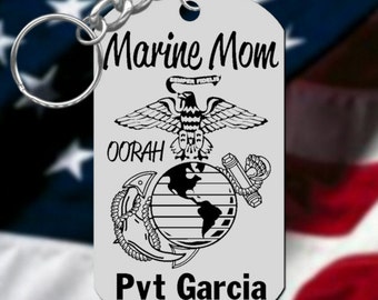 Marine MOM Keychain Gift, Personalized FREE with Name and Rank Oorah! USMC
