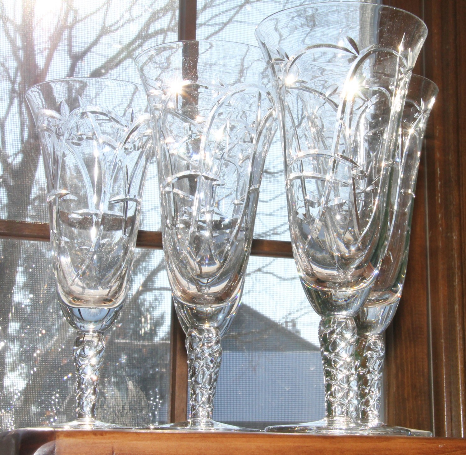 Vintage Wine Glasses. Glassware Ornate Etched Crystal Clear Tall Water ...