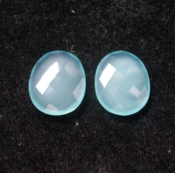 20x15 mm oval PAIR AQUA CHALCEDONY oval pair 2 pcs checker