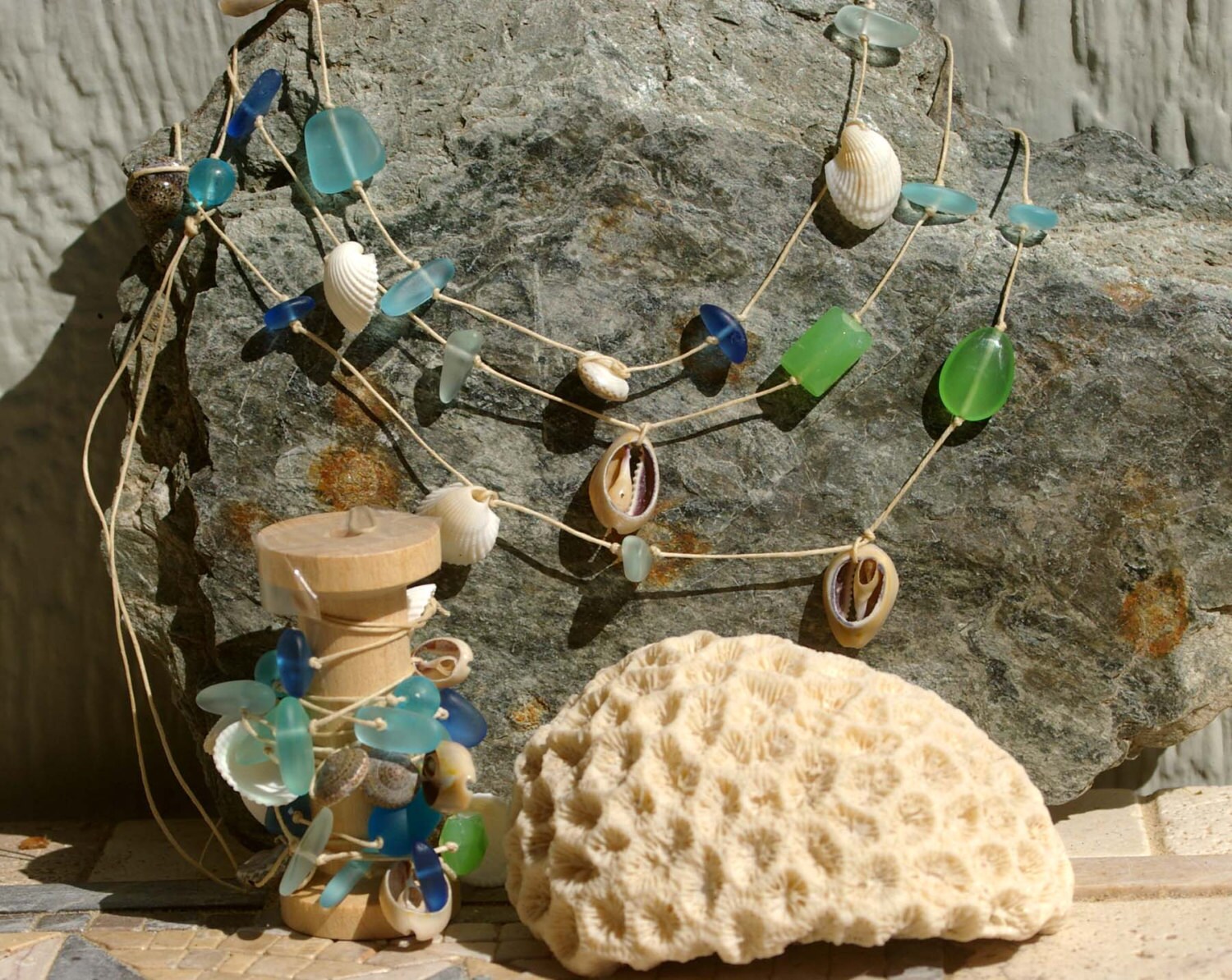 Tiny Sea Glass and Shell Garland. Beach Wedding Nautical