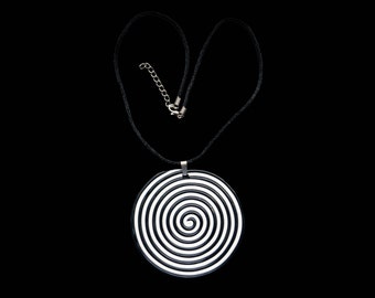 Hypno Necklace - Large Black and White Spiral Statement Necklace on 18 ...