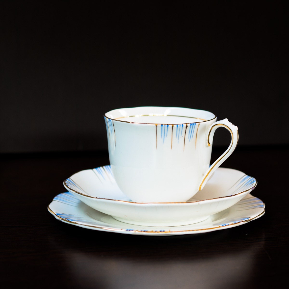 Royal Albert hand-painted blue and gold on white art deco tea set ...