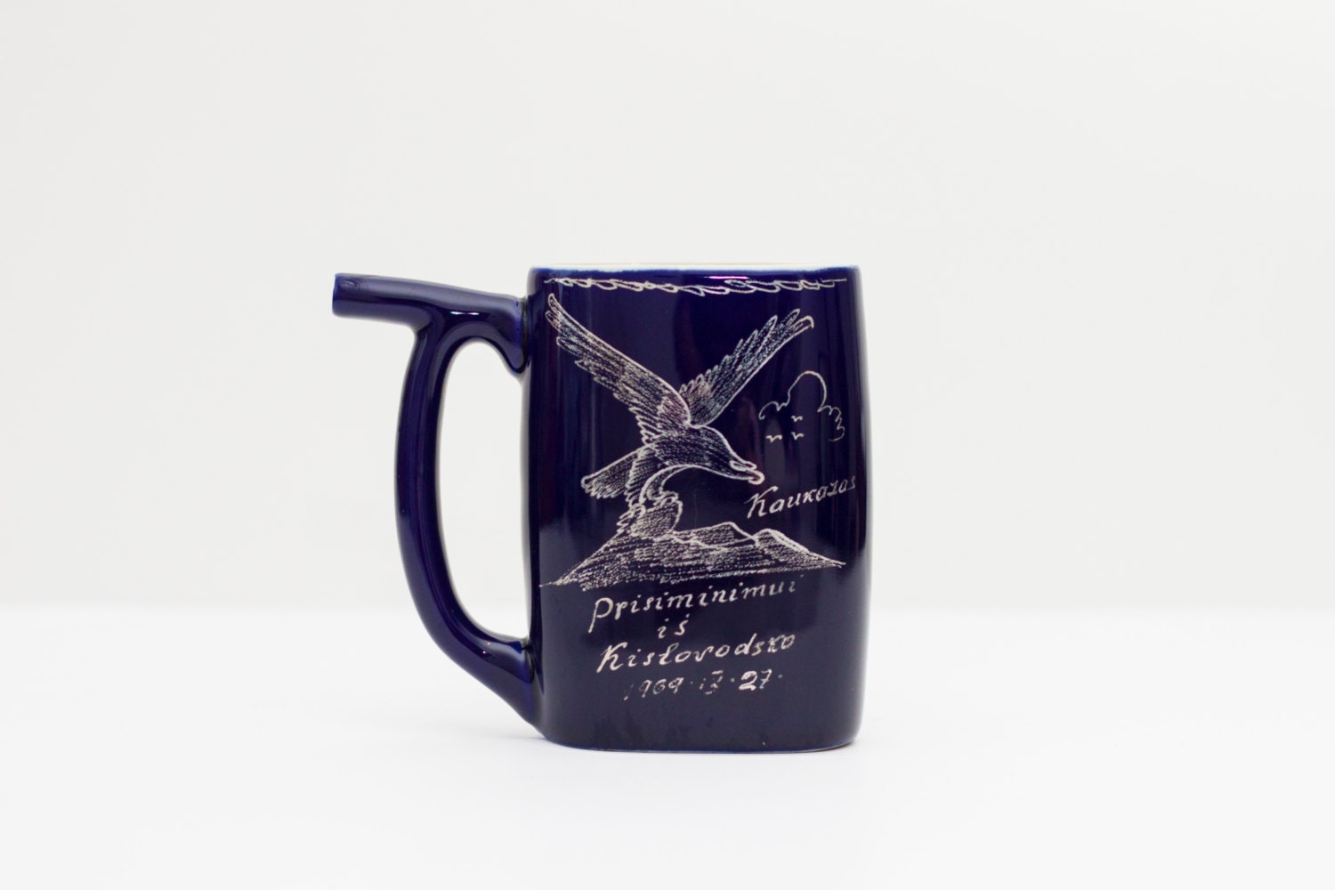 Vintage blue cup with eagle, russian handpainted teacup, soviet union ...