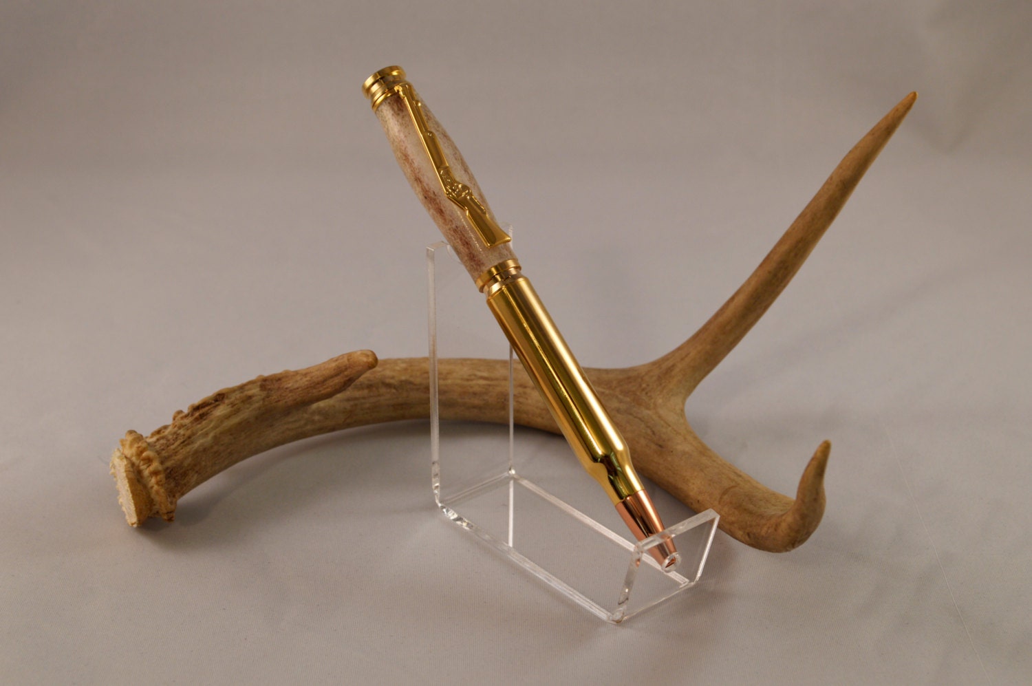 Deer Antler Bullet Cartridge Twist Pen in Gold Finish with