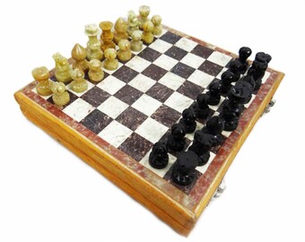 Travelling Royal Chess Board Brown & White 7” X 7” Marble Portable ...