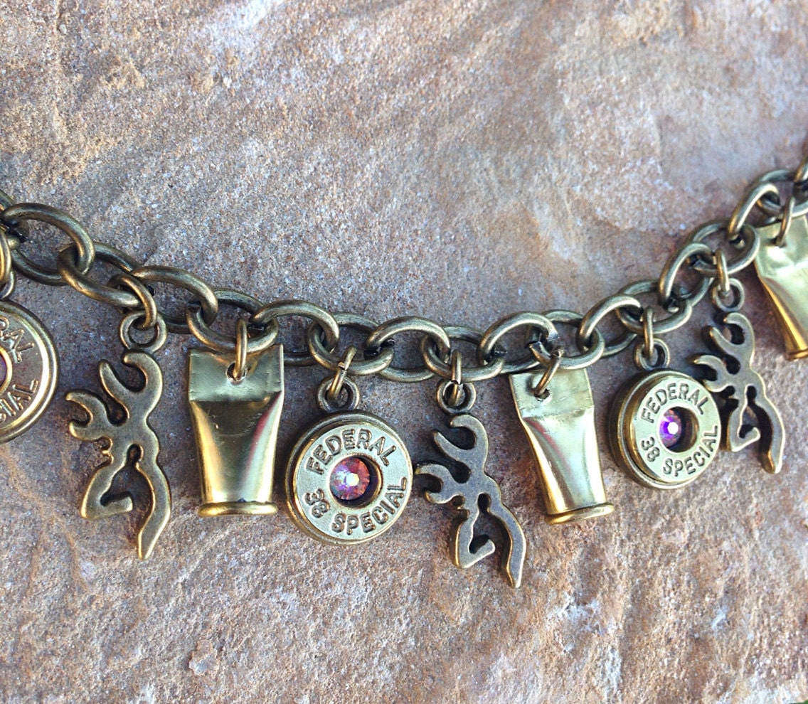 Bullet jewelry. Hunting / country charm bracelet with bullet